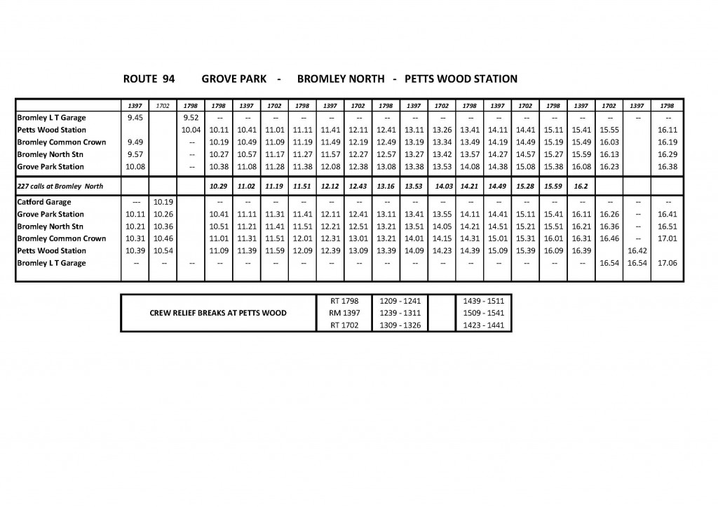 227 & 94 timetable - London Bus Museum