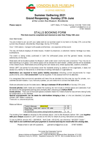 Stall Holder Application form Summer2021 - London Bus Museum