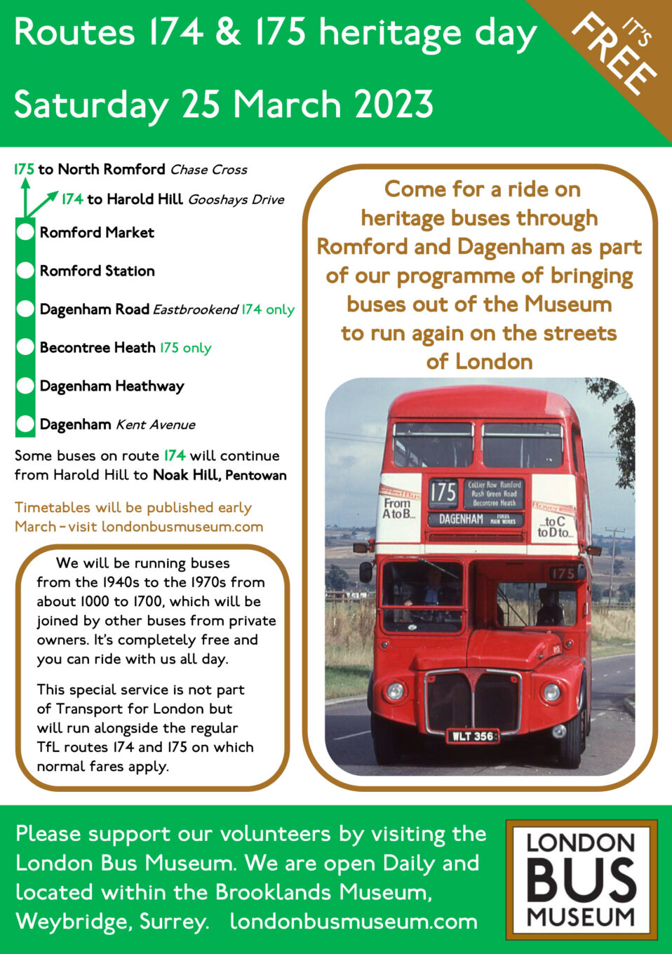 Routes 174 And 175 Heritage Day London Bus Museum Routes 174 And 175 Heritage Day London Bus Museum